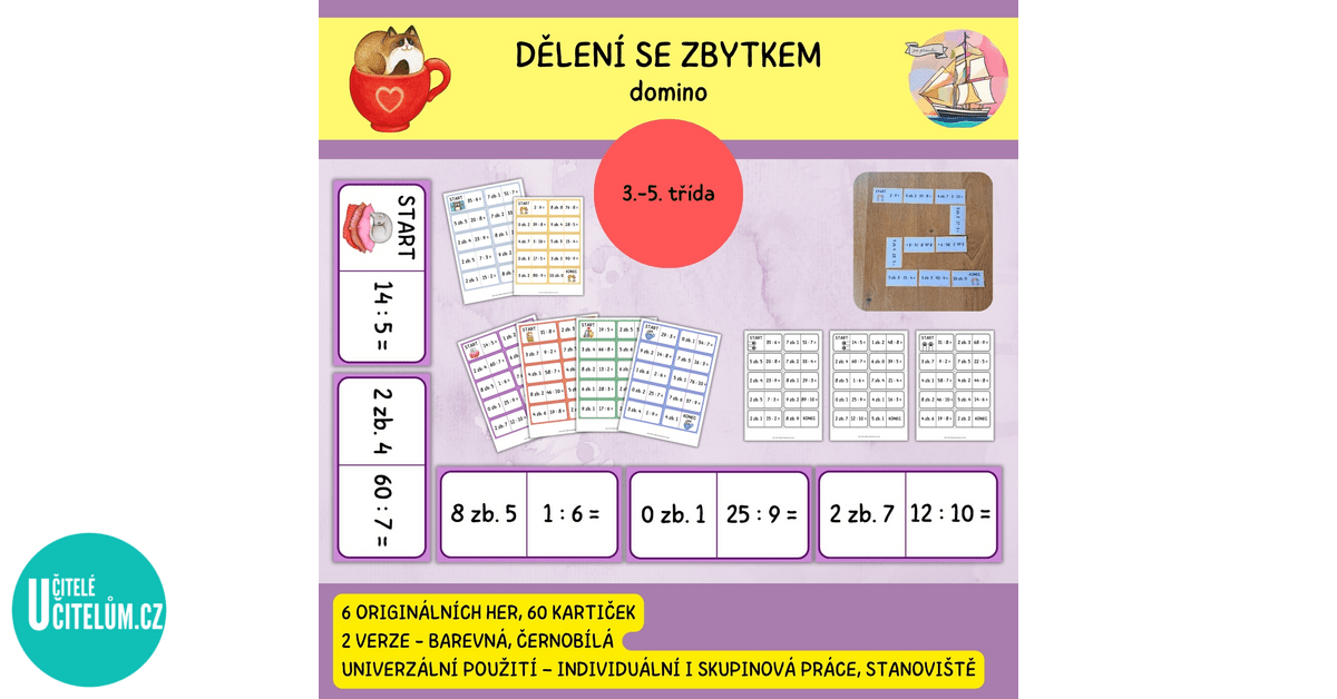 Dělení se zbytkem - domino (6 her) - Matematika | UčiteléUčitelům.cz